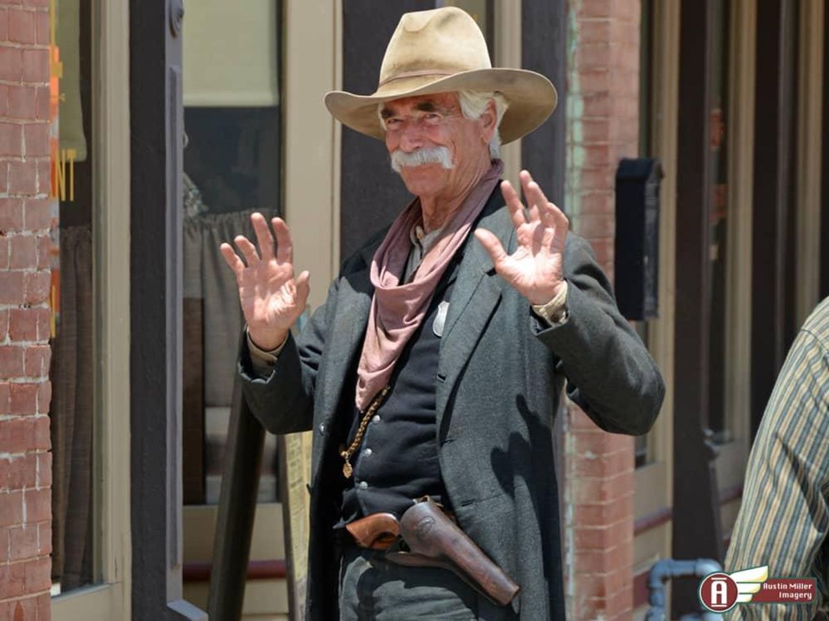 Actor Sam Elliott on the set of 1883 in Granbury. - CultureMap Fort Worth